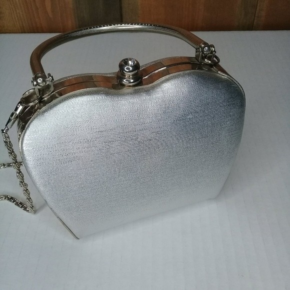 Bags | Metallic Silver Fabric Hard Sided Mini Cross Body Clam Shell Bag ...